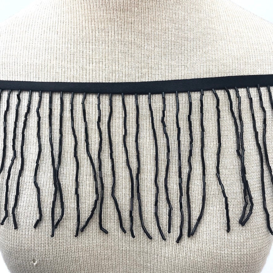 Fringe Beaded Fringe Black Trimming Trim Beaded Ribbon - Etsy Canada