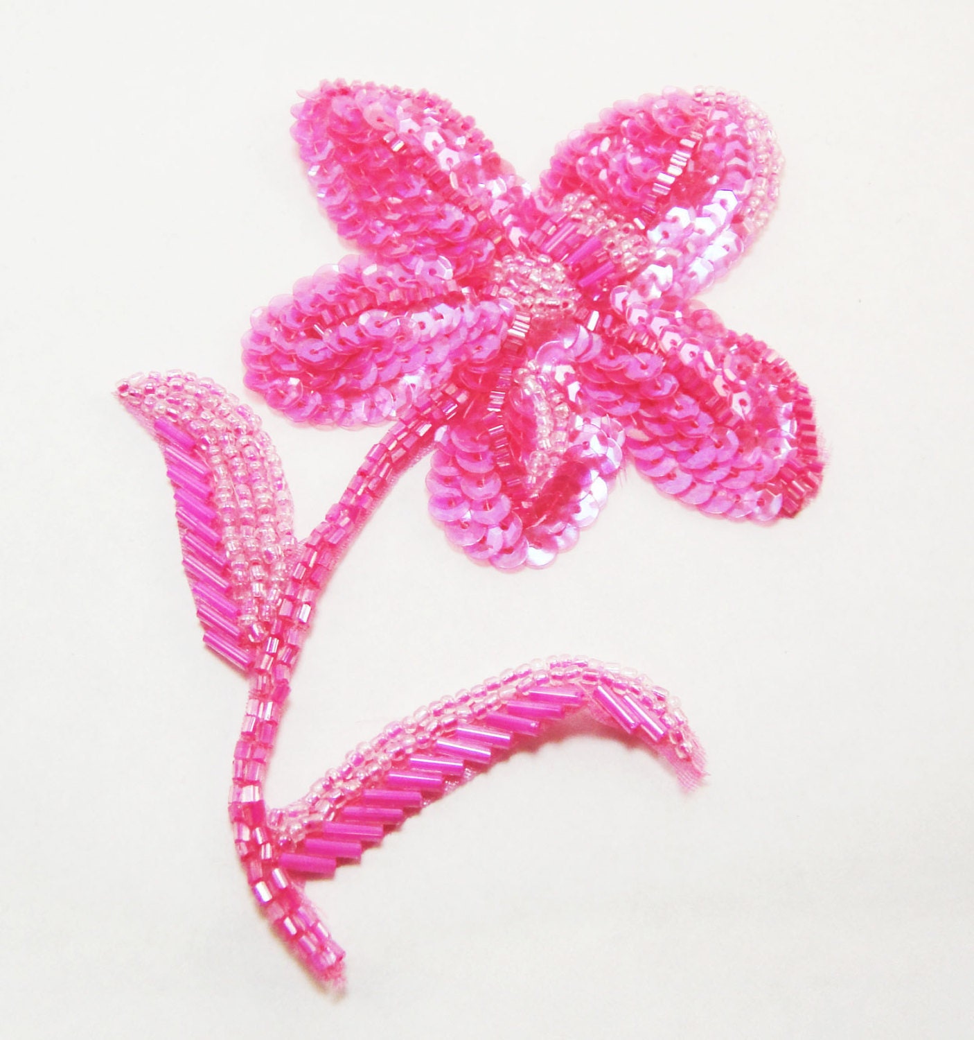 Hot Pink Beaded Applique, Sew on Patch DIY Supply, Craft Supply, for ...