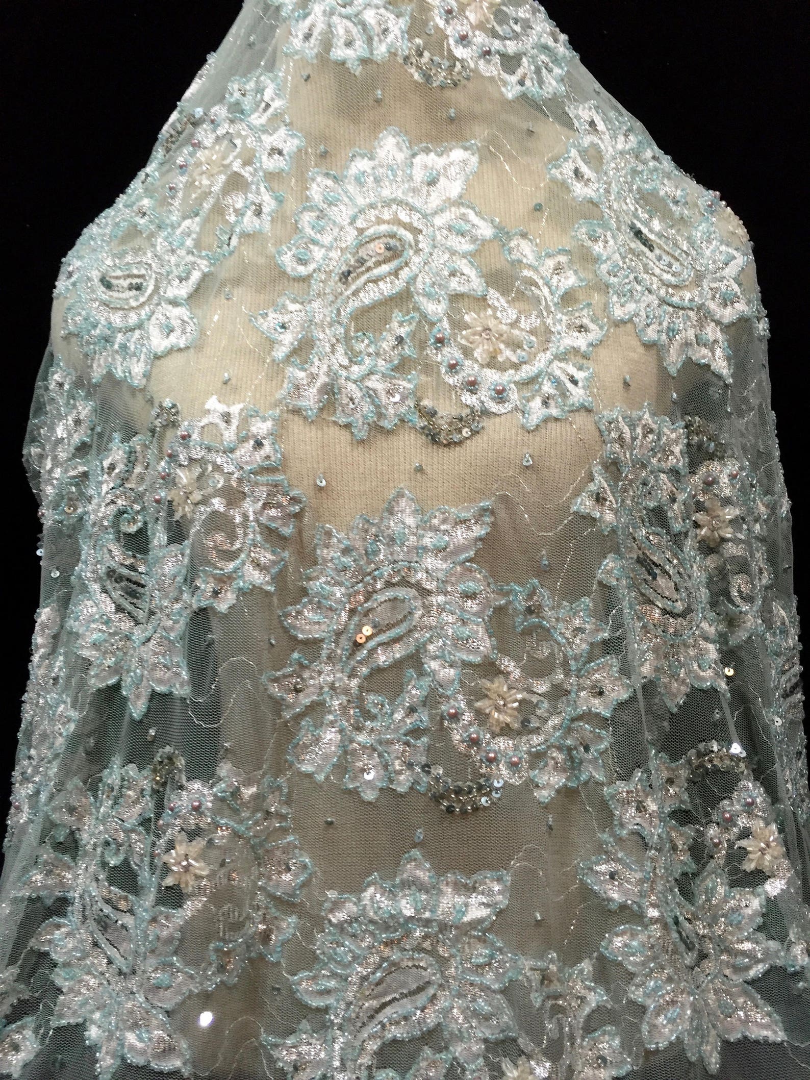 Beaded Fabric Lace Lace Fabric Turquoise Fabric Blue Lace - Etsy