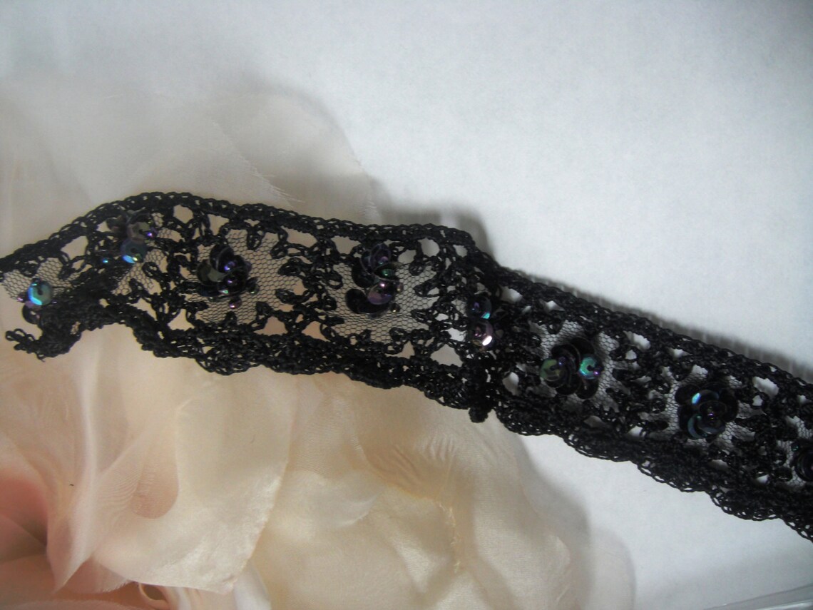 Vintage Black Lace Trim Beaded Crochet Lace Crochet Edge - Etsy