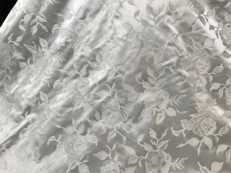 Light Grey Silk Duchess Fabric Brocade Floral Silk Fabric | Etsy