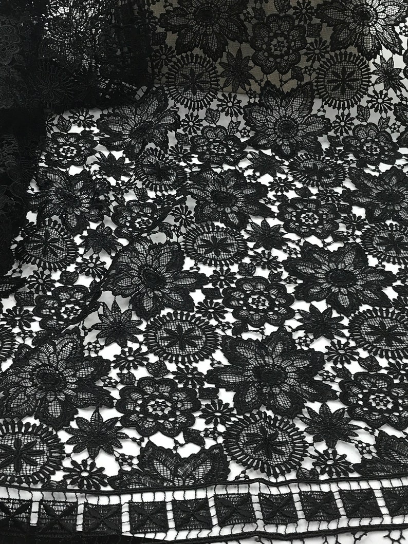 Tejido de encaje negro tela de encaje guipure negro encaje - Etsy España