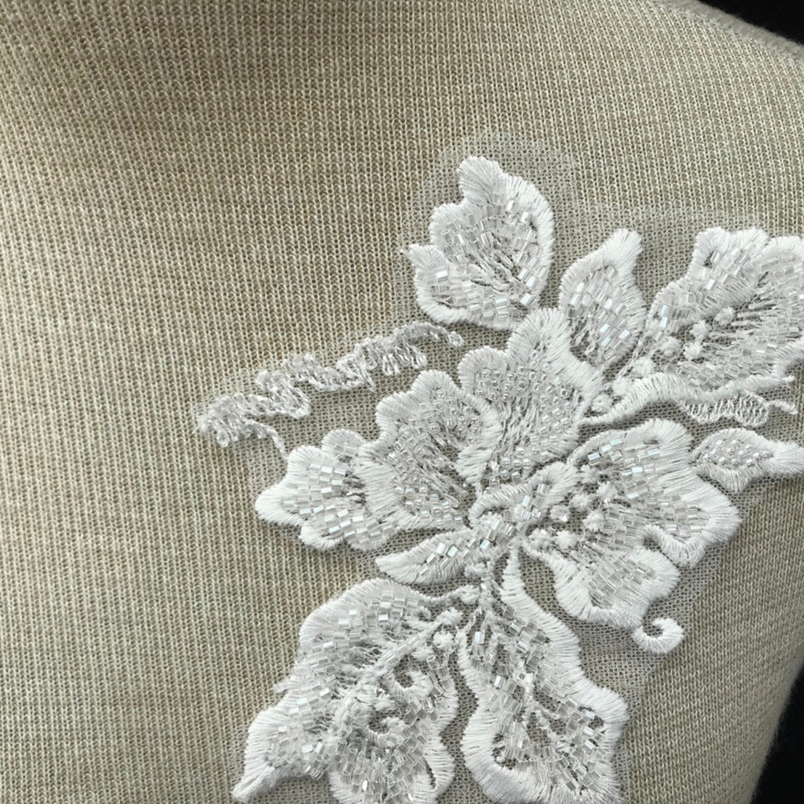 White Beaded Floral Lace Applique Embroidered Lace Applique - Etsy