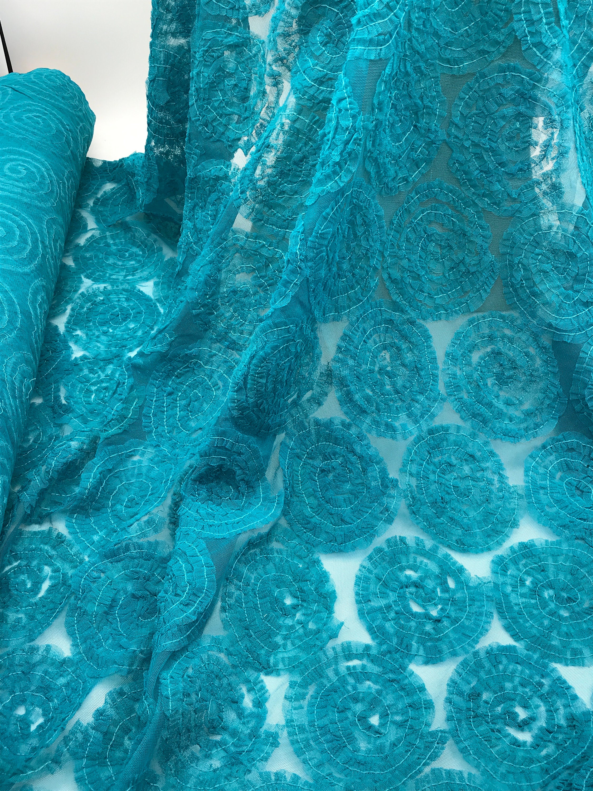 Turquoise Tulle Ruching Embellishment Fabric Blue Green - Etsy Canada
