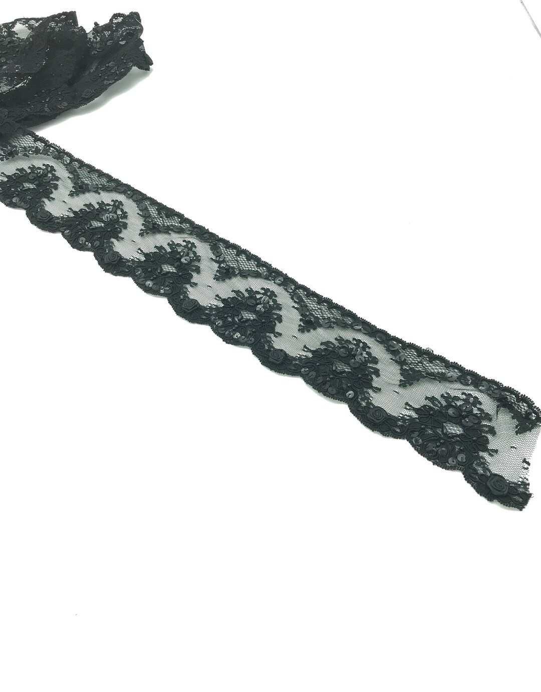 Beaded Black Lace Trim, Black Lace Trim, Black Lace Edge, Black Lace ...