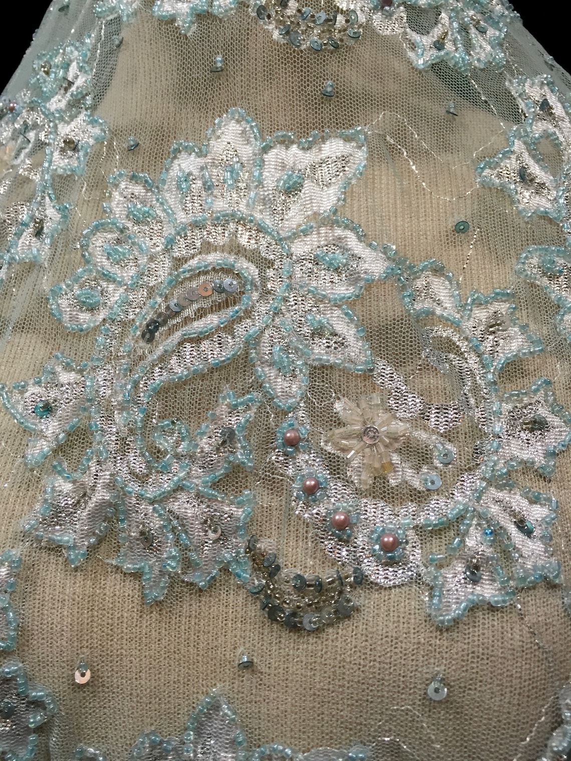 Beaded Fabric Lace Lace Fabric Turquoise Fabric Blue Lace - Etsy