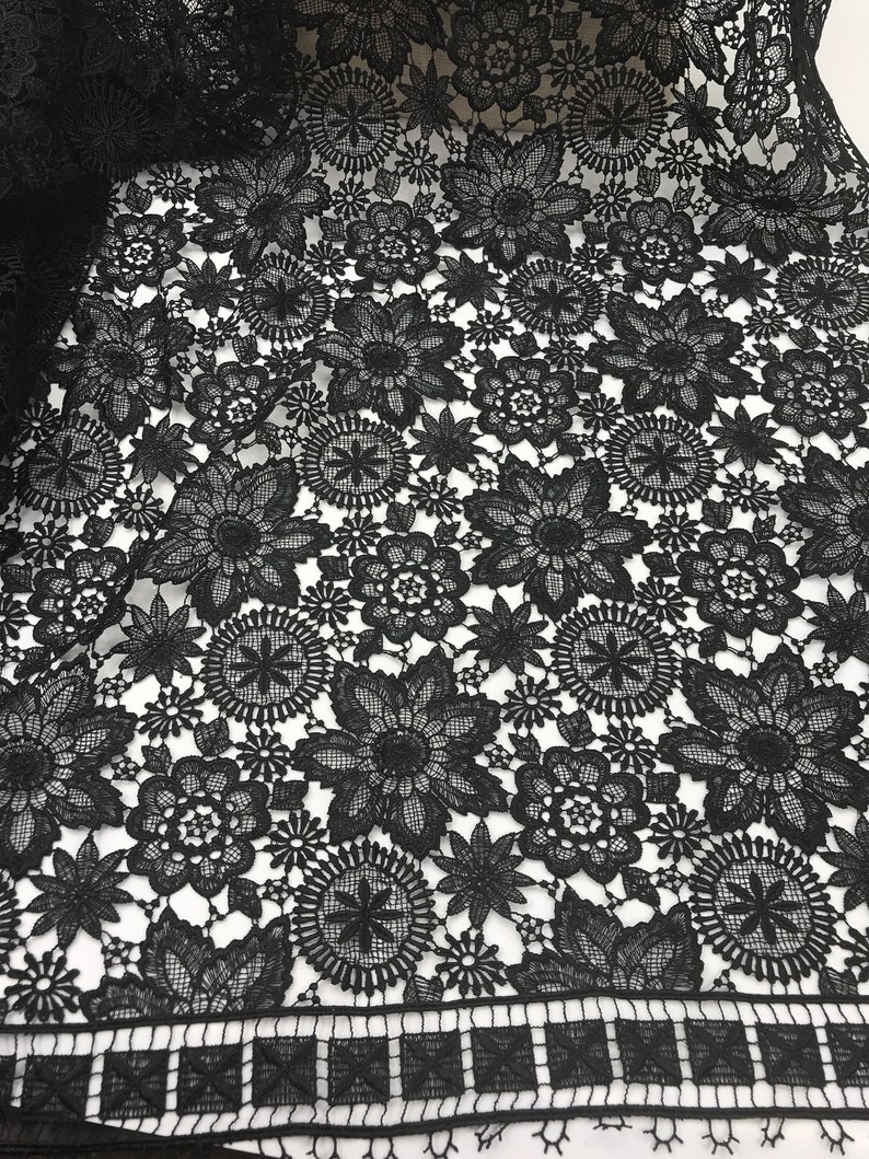 Tejido de encaje negro tela de encaje guipure negro encaje - Etsy España