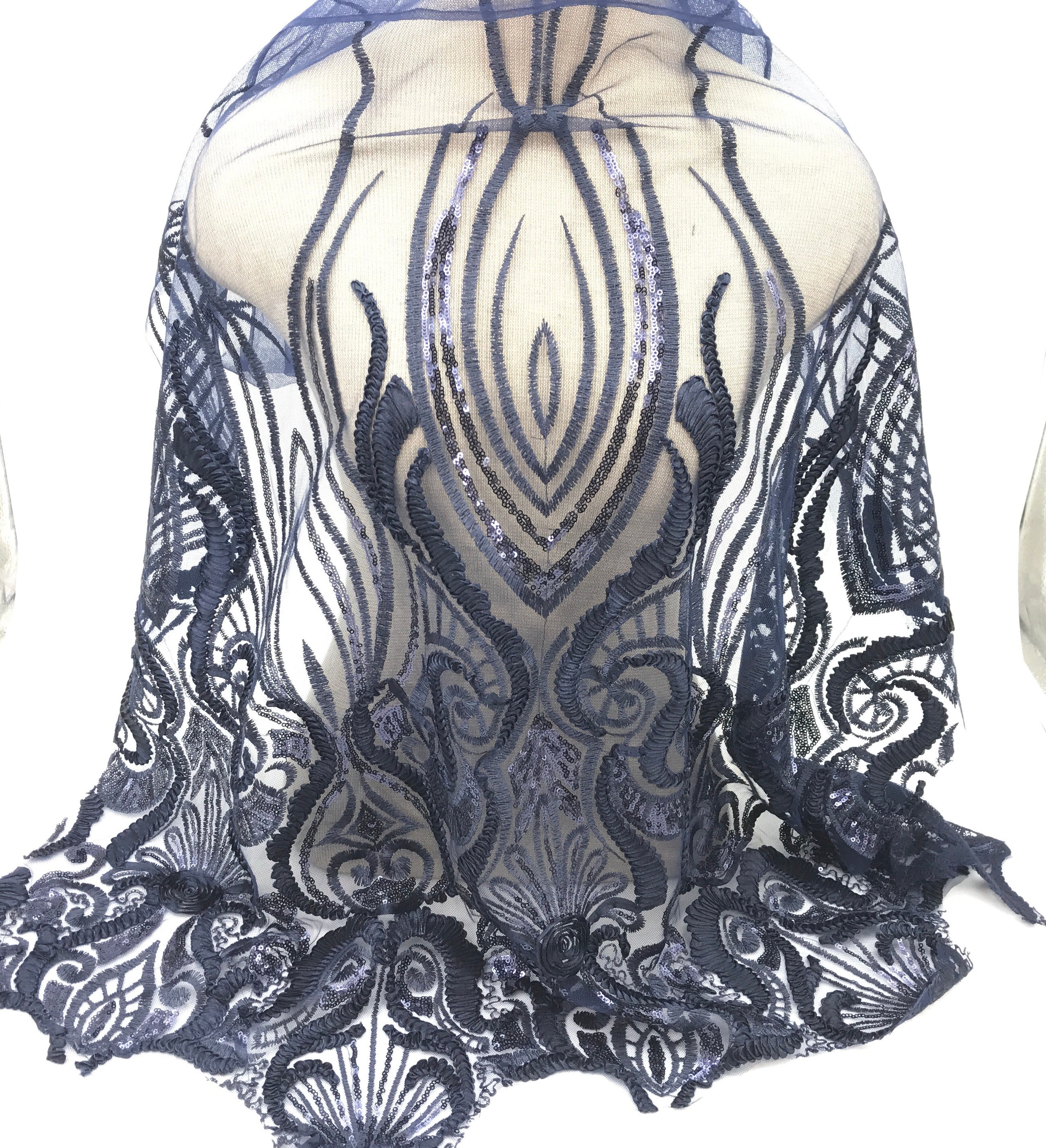 Encaje azul marino tul azul bordado azul marino 39 pulgadas | Etsy