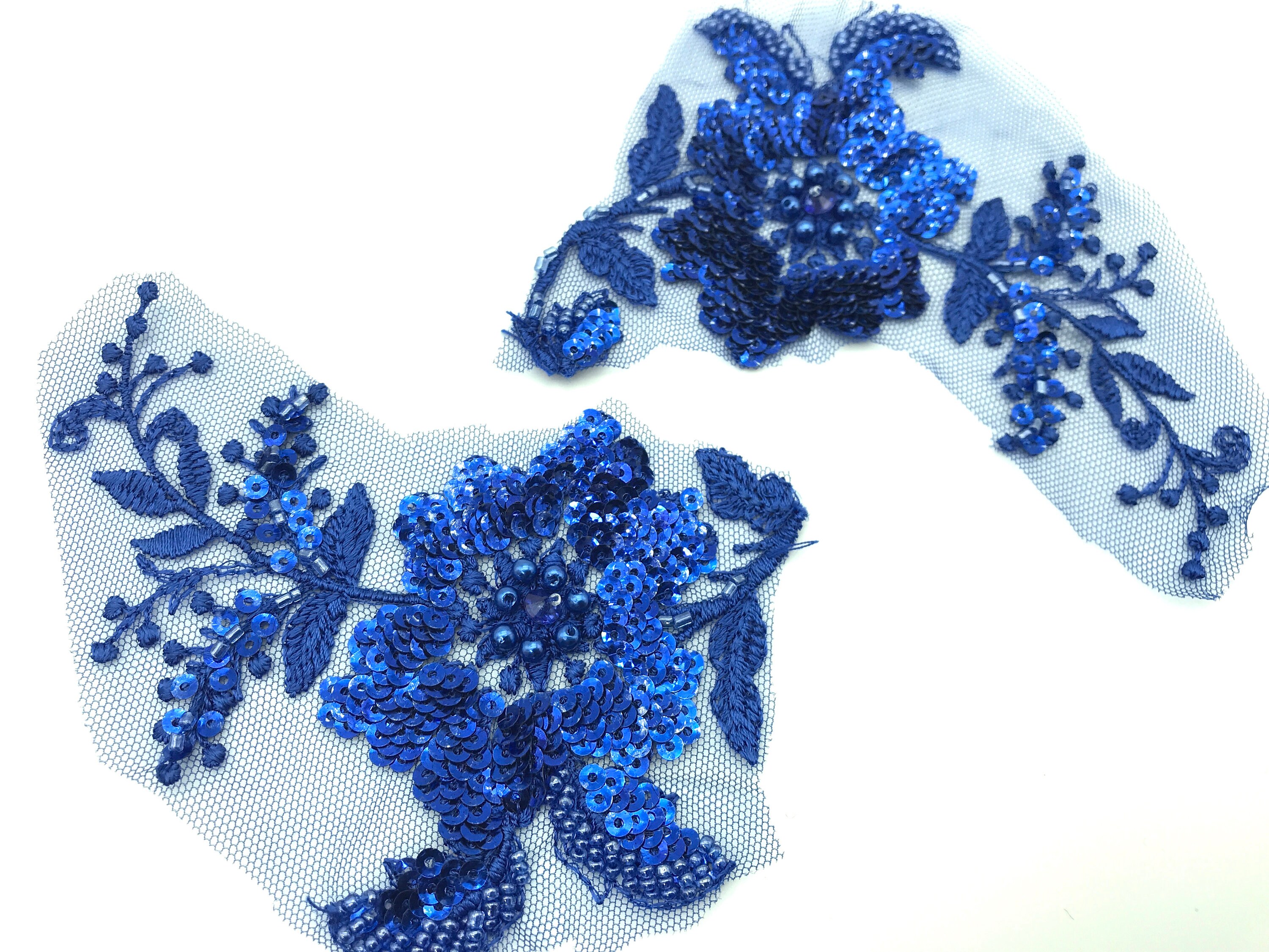 Royal Blue Sequin Flower Blue Applique Blue Sequin Sequin | Etsy