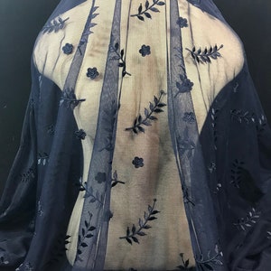 Navy Blue Embroidered Lace Flowy Material See Through - Etsy