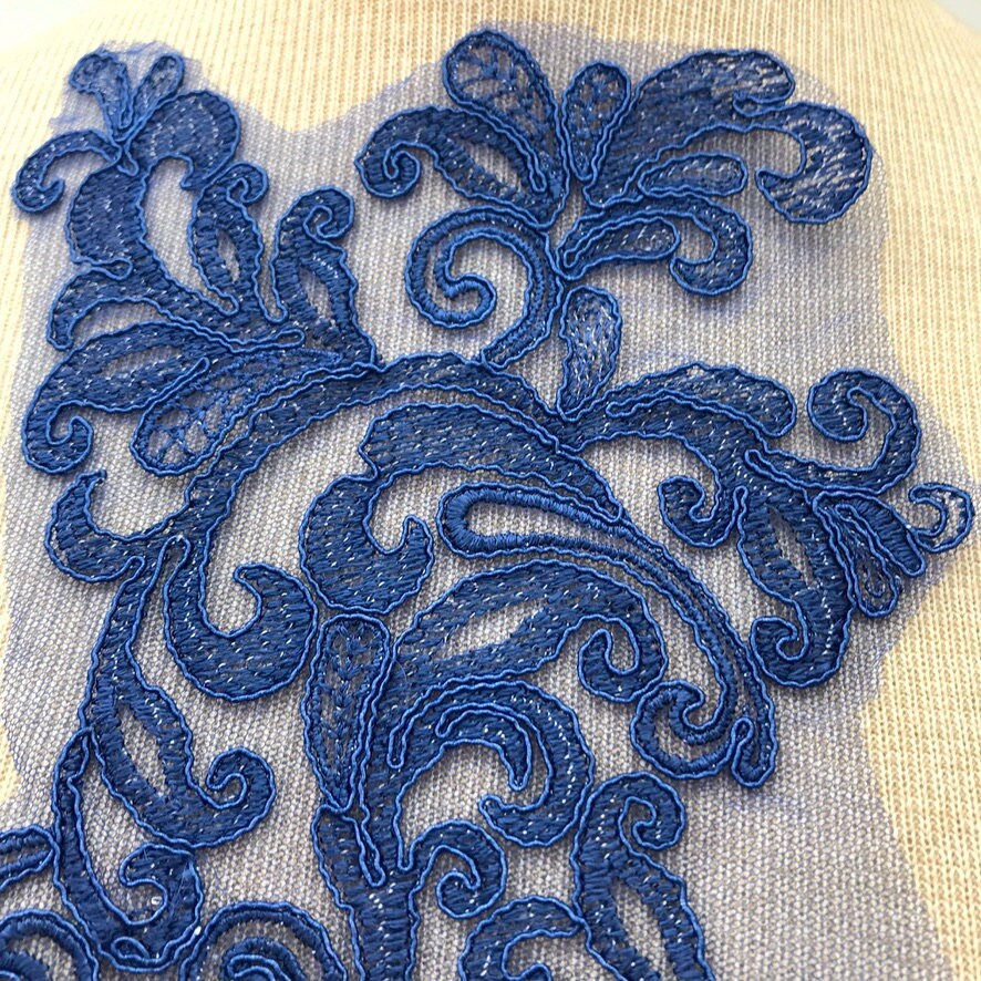 Royal Blue Embroidered Applique Floral Embroidered Tulle - Etsy