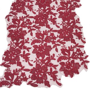 Red Lace Sample Scrap Lace Fabric, Red Floral Lace Insert Bridal Floral ...