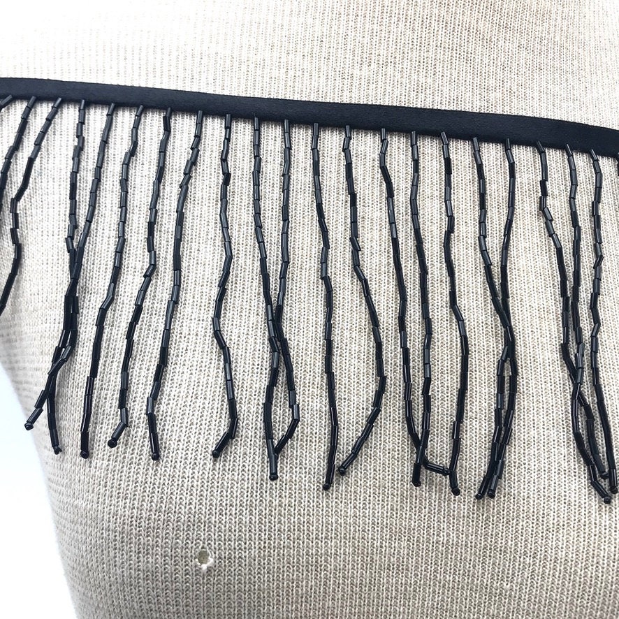 Fringe Beaded Fringe Black Trimming Trim Beaded Ribbon - Etsy Canada