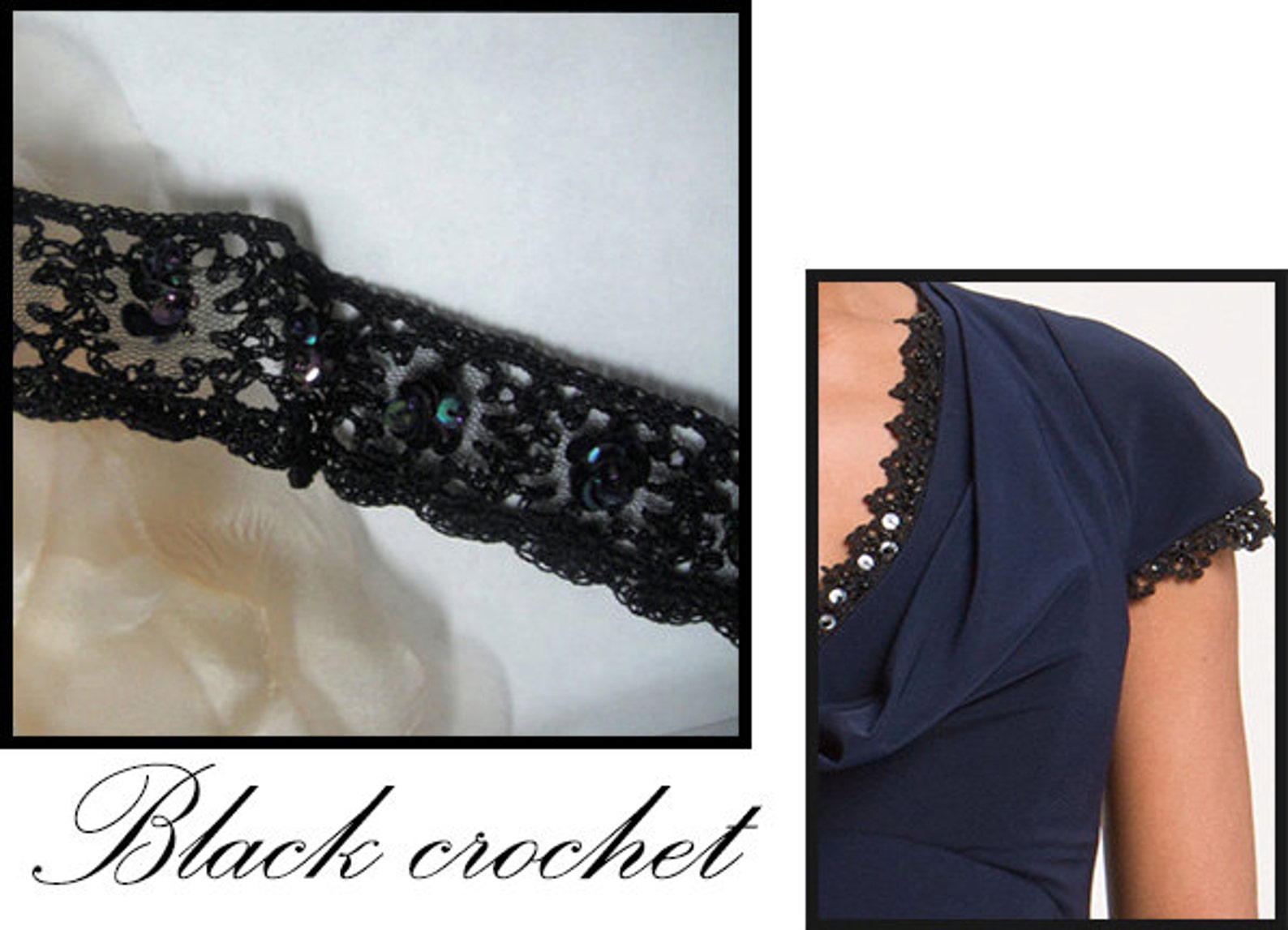 Vintage Black Lace Trim Beaded Crochet Lace Crochet Edge - Etsy