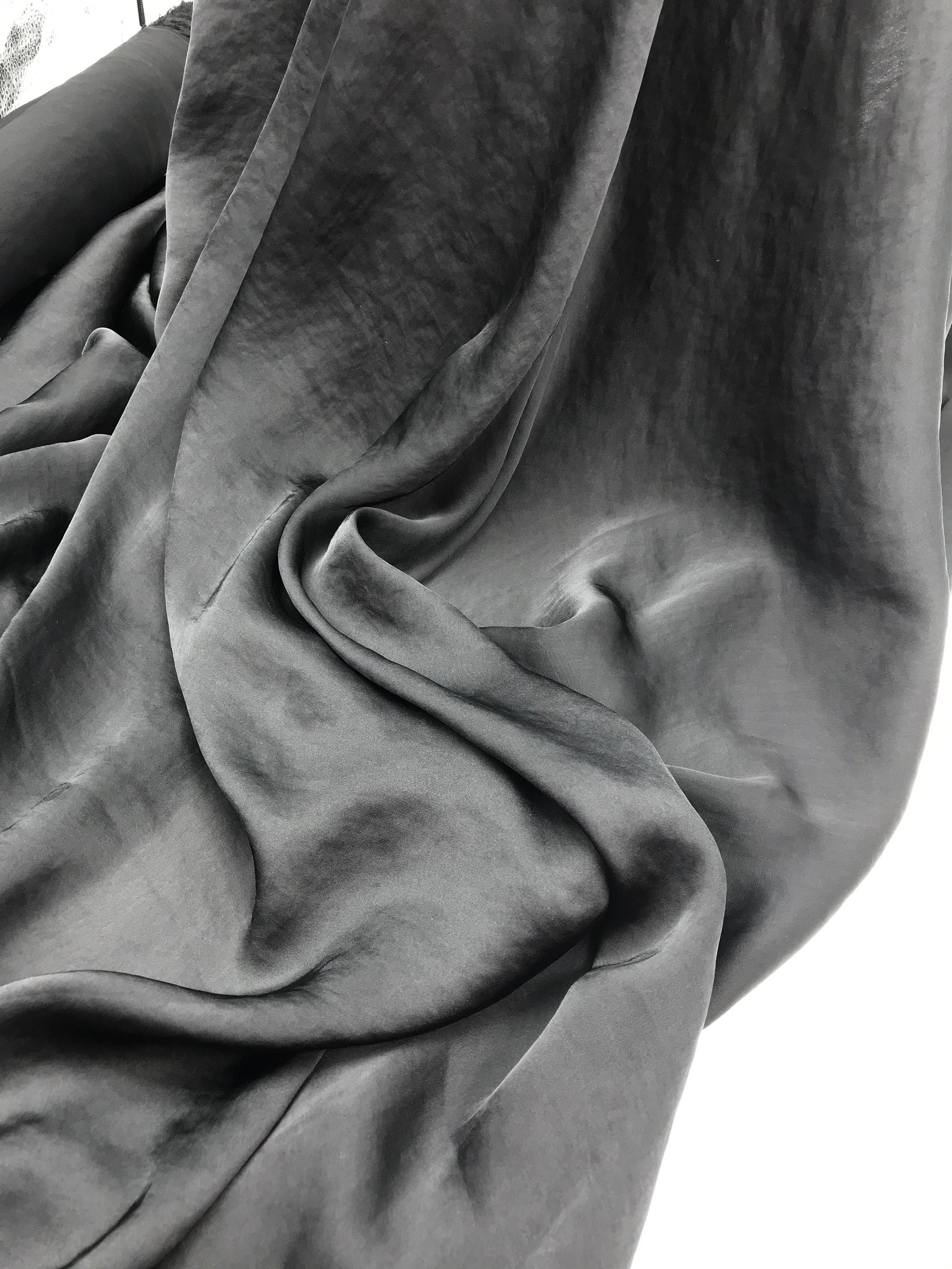 Black Satin Textured, Black Polyester Charmeuse Satin Fabric, Soft ...