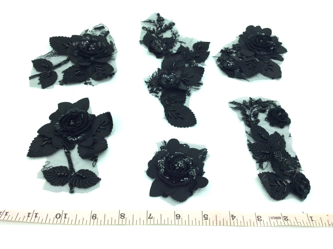 Black 3d Flower Appliqué, Lace , Black Patch, Lace Dress Applique ...