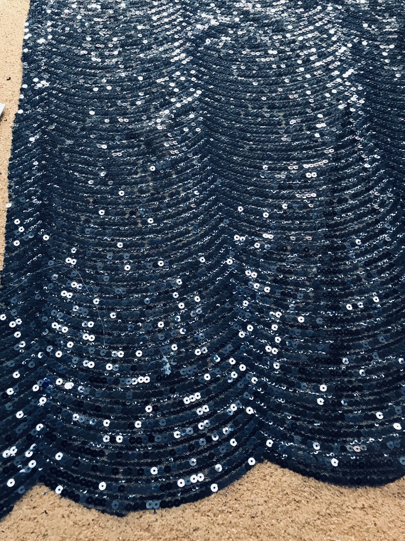 Blue Sequins Lace Dark Blue Sequin Fabric Navy Blue Beaded | Etsy