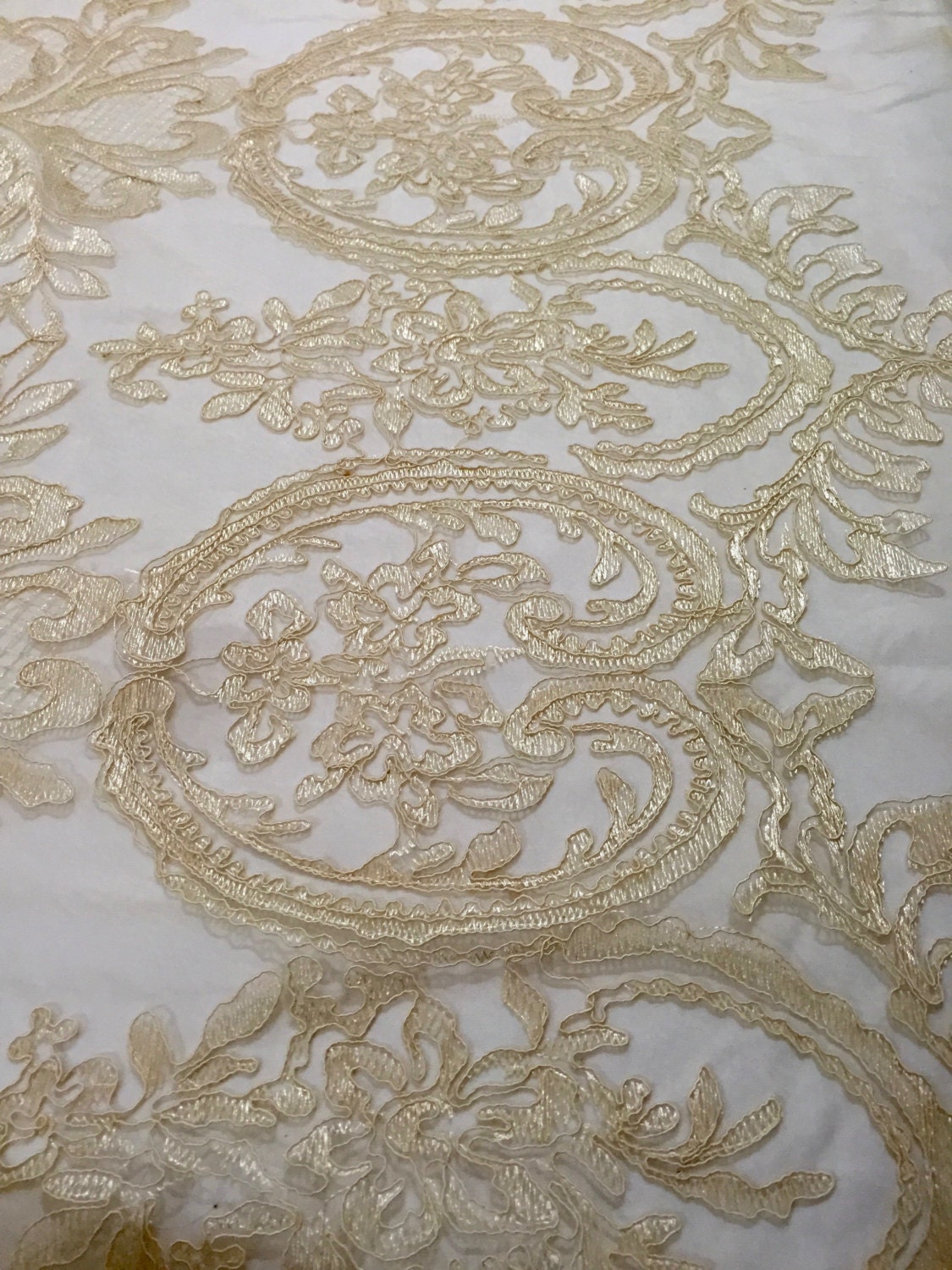 Lace Fabric, Beige Lace, Light Tan Lace, Embroidery, Embroidered Lace ...