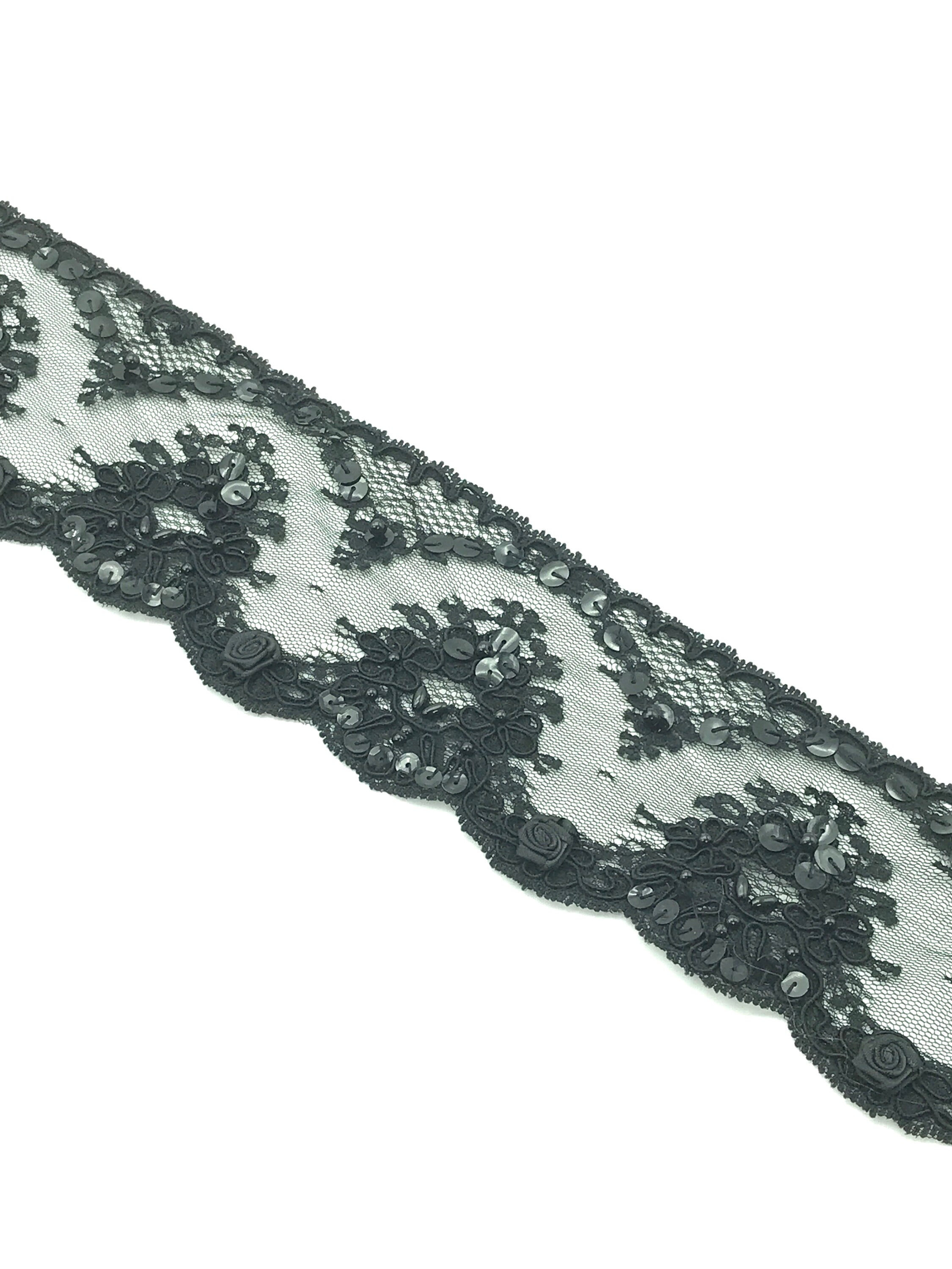 Beaded Black Lace Trim Black Lace Trim Black Lace Edge | Etsy