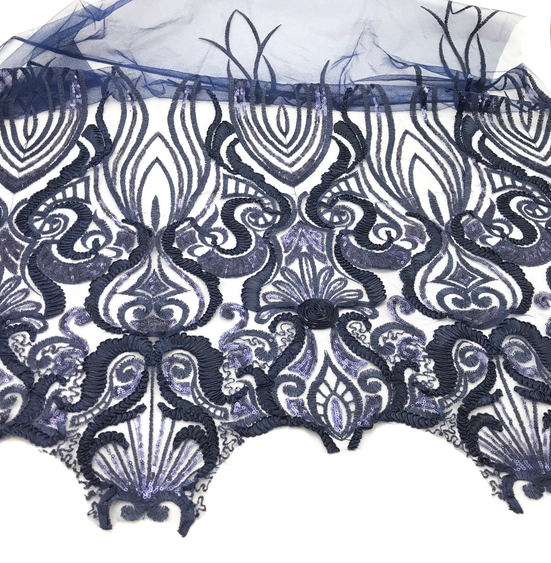 Navy Blue Lace, Blue Tulle, Navy Blue Embroidery, 39inches X 30 Inch - Etsy