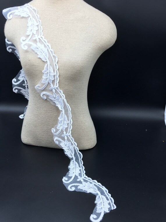 Ivory Lace Scallop Scalloped Lace Trim Lace Trim With Cording remnant 48 Inches X 2 Inches Etsy UK