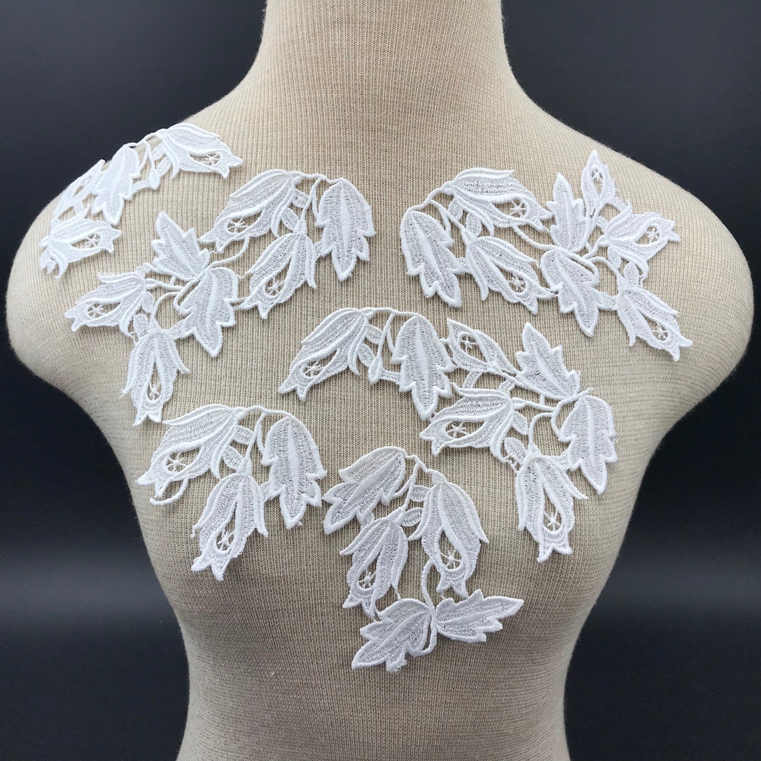White Lace Applique, Floral Applique, Guipure Applique, White Patch ...