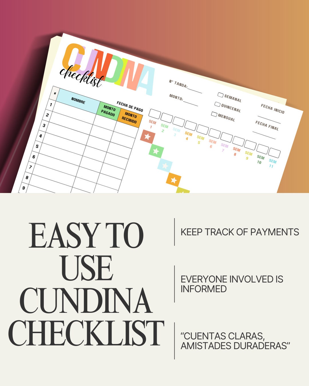 Cundina Tanda Money Pool Tracker Checklist Planner - Etsy