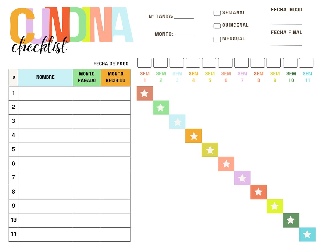 Cundina Tanda Money Pool Tracker Checklist Planner - Etsy