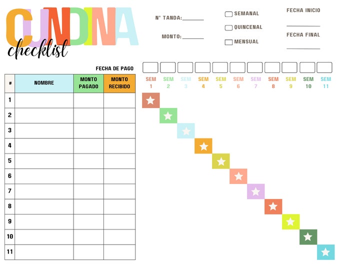 Cundina Tanda Money Pool Tracker Checklist Planner - Etsy