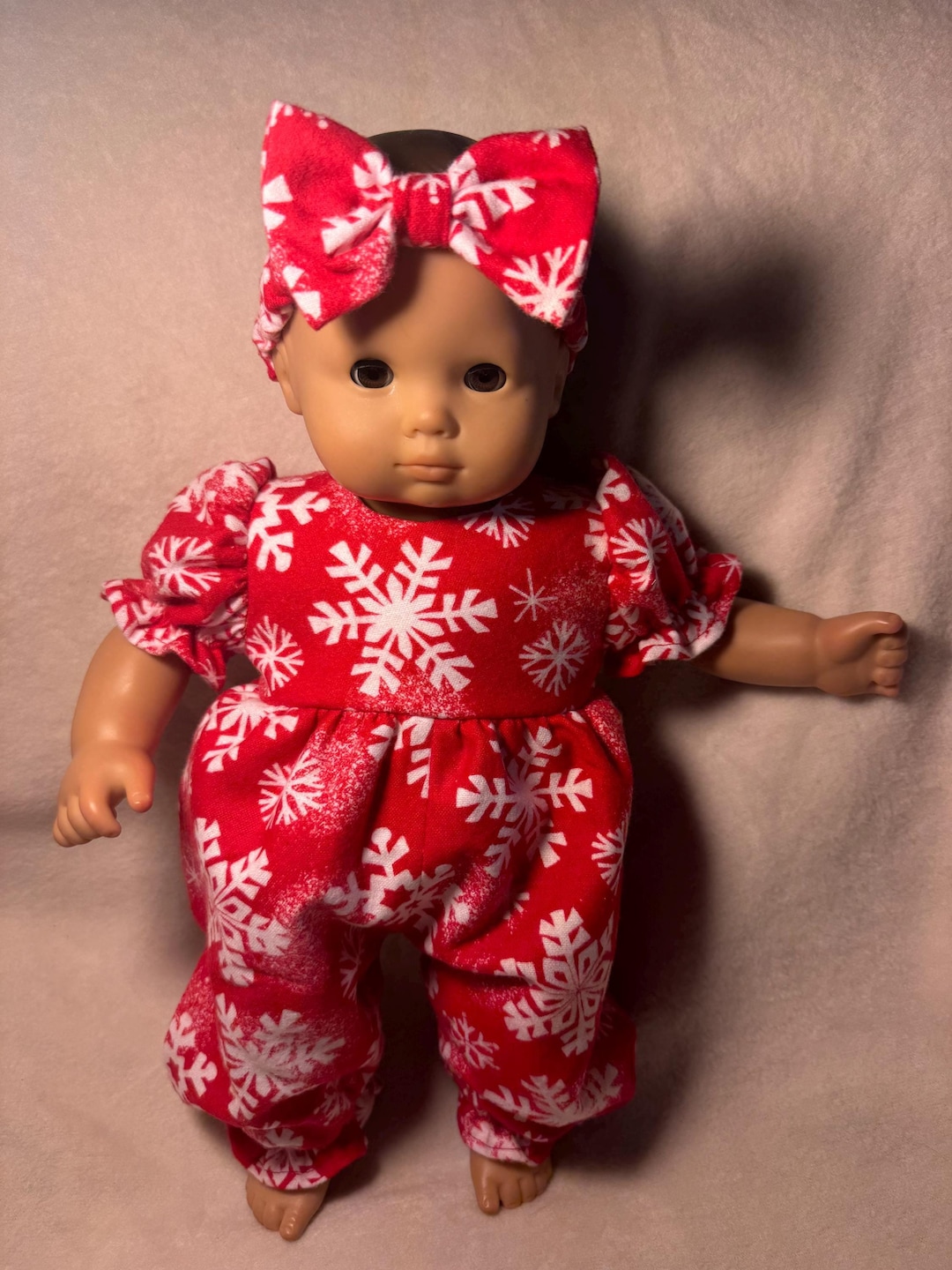 Handmade to Fit Bitty Baby Christmas Red Snowflake Romper and Headband ...