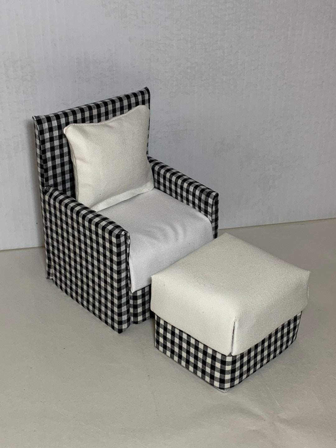 Doll Furniture for 1:6 Dollhouse Gingham Farmhouse Accent Chair for ...