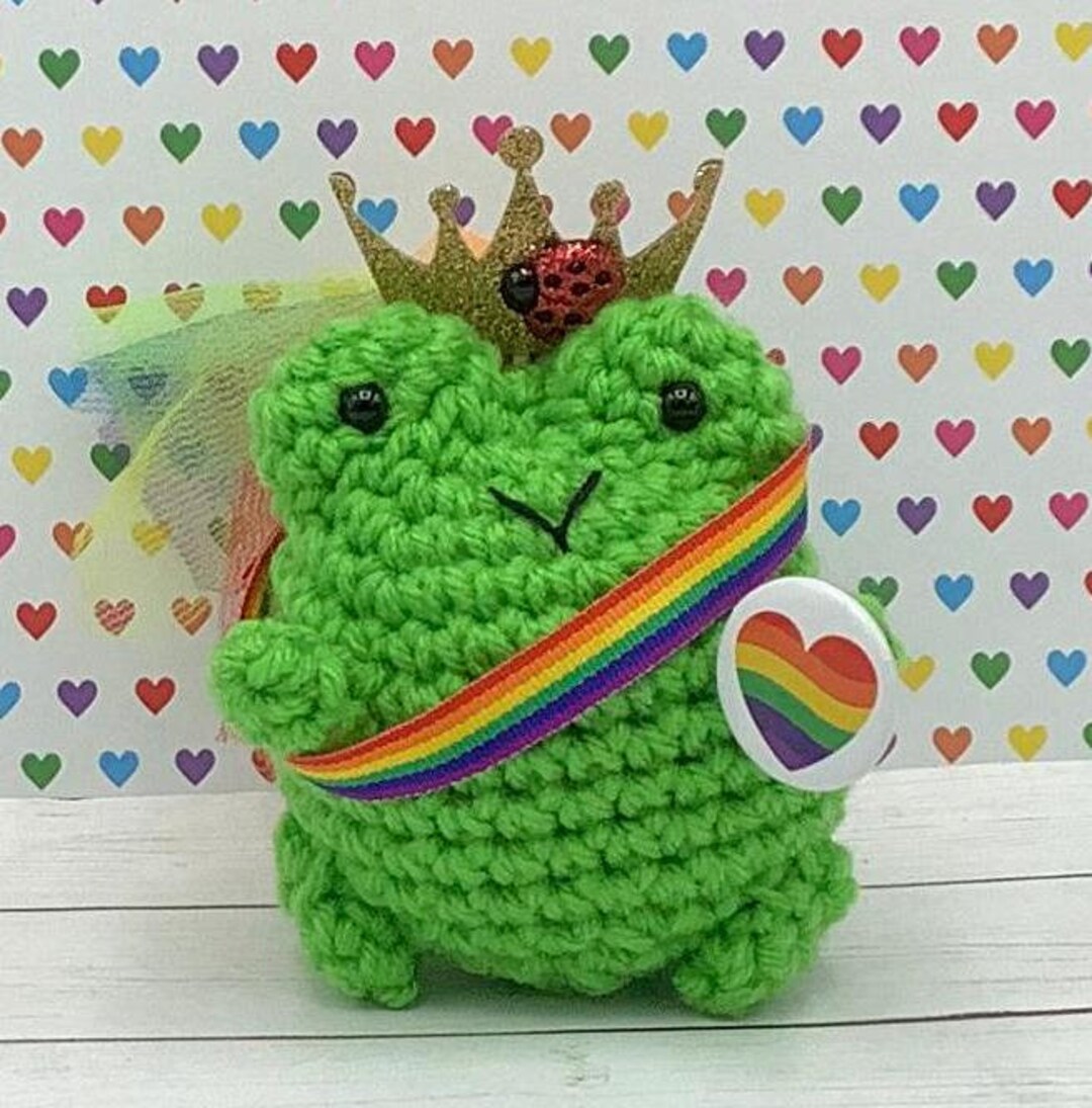 Crocheted Rainbow Pride Frog, LGBTQ Gift, Progress Pride Plush, Gay ...
