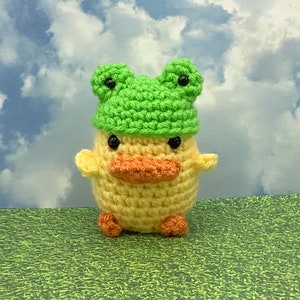 Crocheted Mini Duck With Frog Hat, Plushie, Stuffed Animal, Gift for ...
