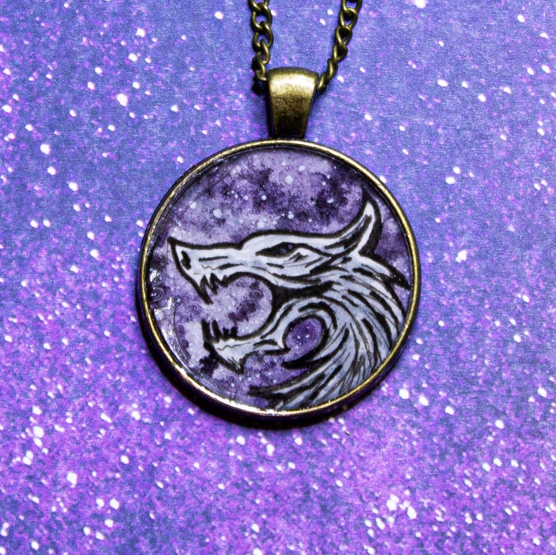 Wolf Medallion- Hand Painted Watercolor Resin Poured Necklace- Wearable ...