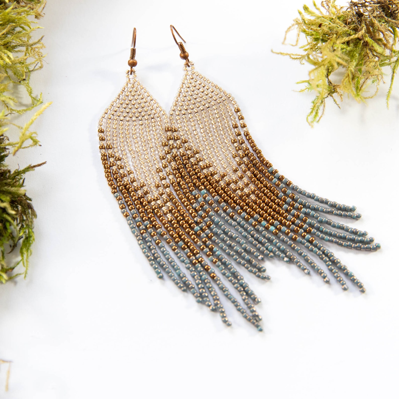 Beaded Dangling Earrings , Seed Bead Earrings, Gift for Her, Fringe ...