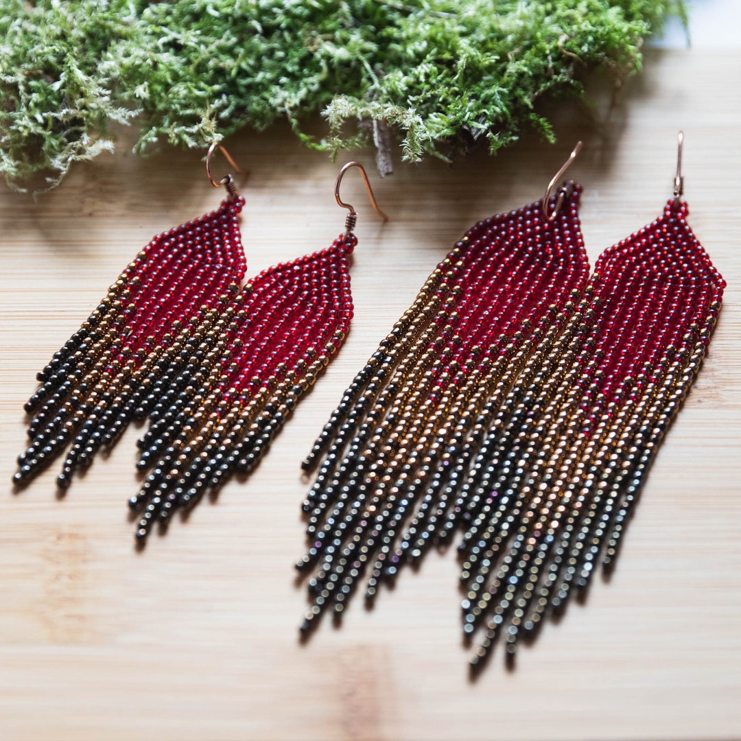 Beaded Dangling Earrings , Seed Bead Earrings, Gift for Her, Fringe ...
