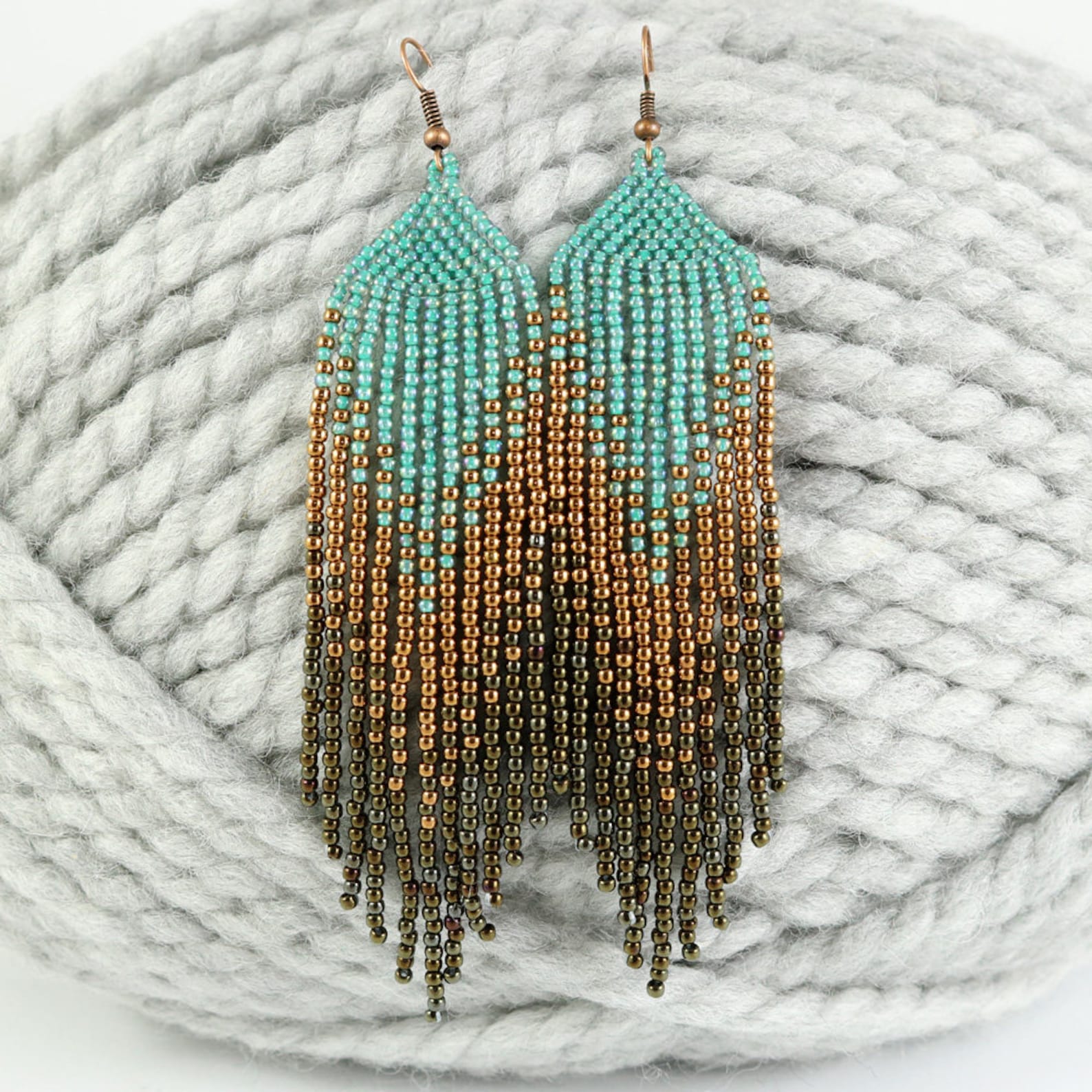 Beaded Long Earrings Dangle Earrings Fringe Beaded Earrings - Etsy