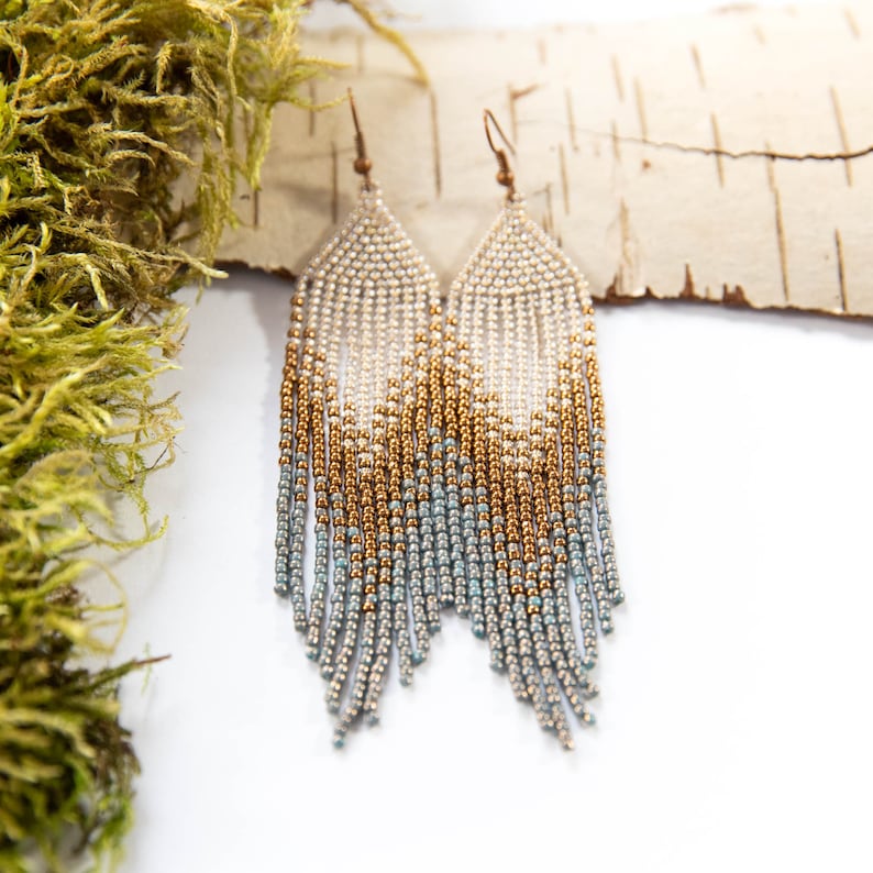 Beaded Dangling Earrings , Seed Bead Earrings, Gift for Her, Fringe ...