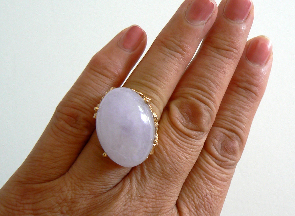 HUGE Custom Made Vintage 14KT Gold Jadeite Jade Ring A Grade Lavender ...