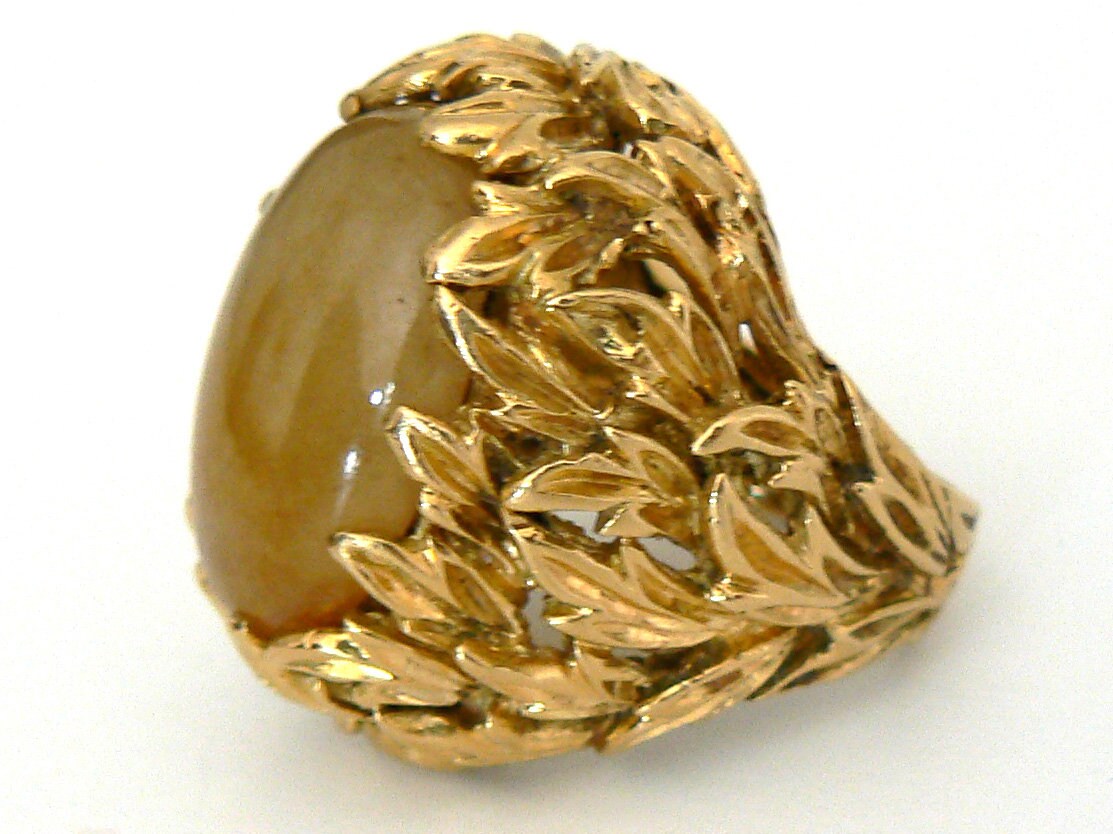 Elegant Custom Made Vintage 14KT Gold Jadeite Jade Ring A Grade Honey ...
