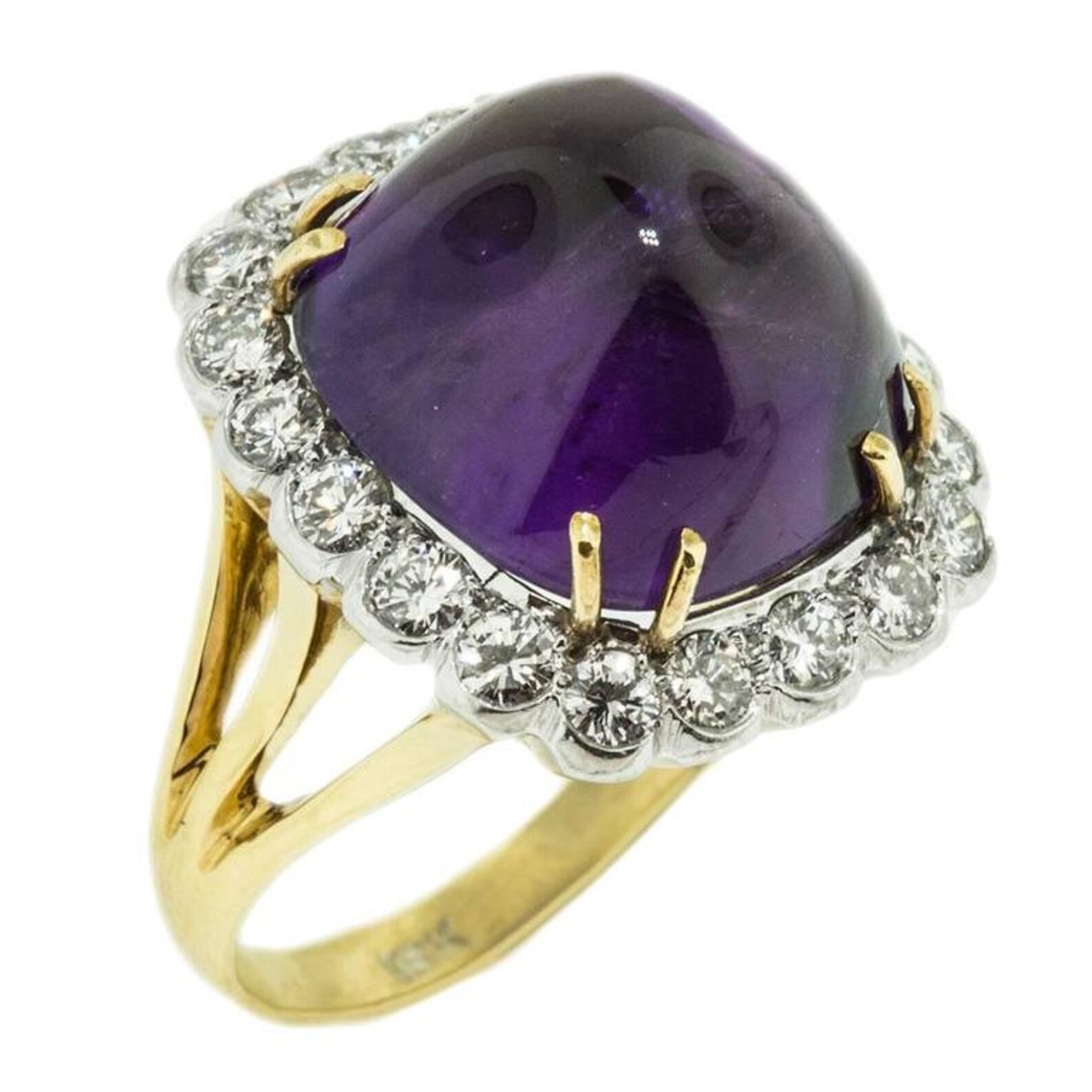 AGL Certificate Sugarloaf Amethyst Diamond 18K Gold Ring Vintage ...