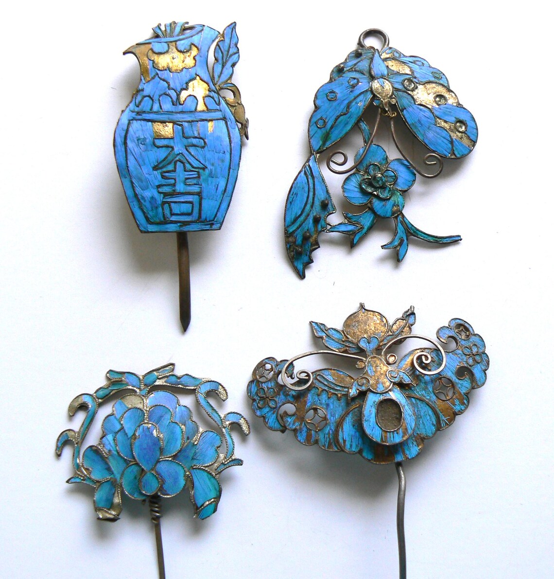 Qing Dynasty Kingfisher Feather Hair Pin Chinese Antique Vintage Tian ...