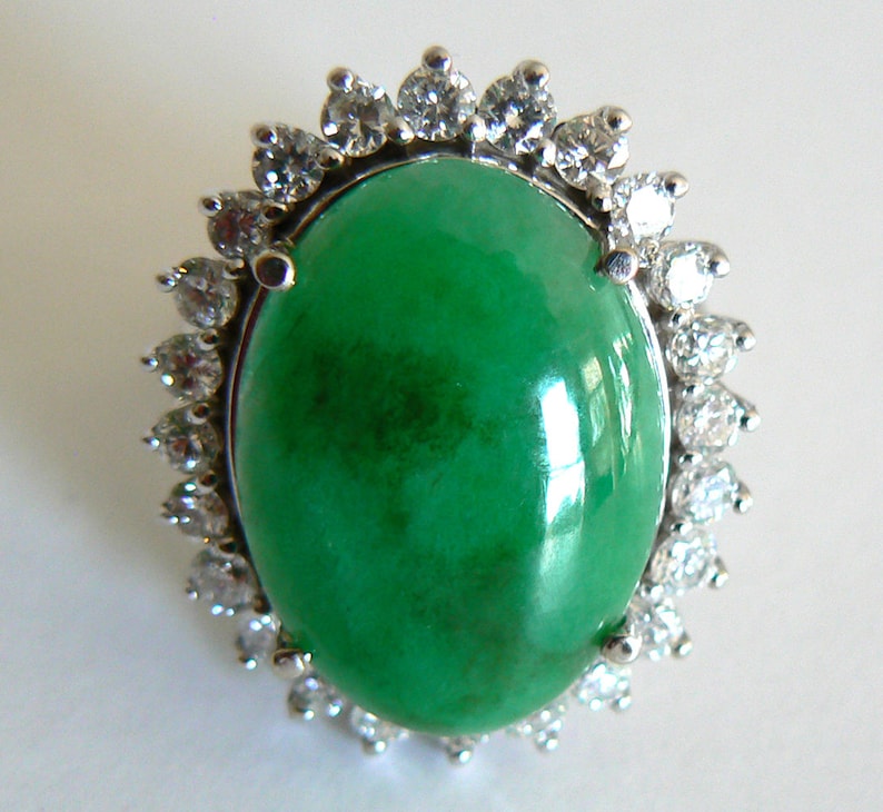 GIA CERTIFIED Cabochon Jadeite Jade Ring 14K Gold Grade A Vintage ...
