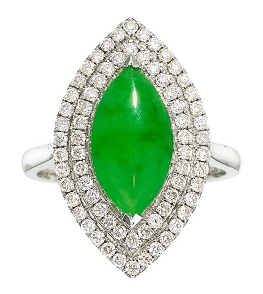 GIA CERTIFIED A Grade Natural Jadeite Jade, Diamond, Platinum Ring - Etsy