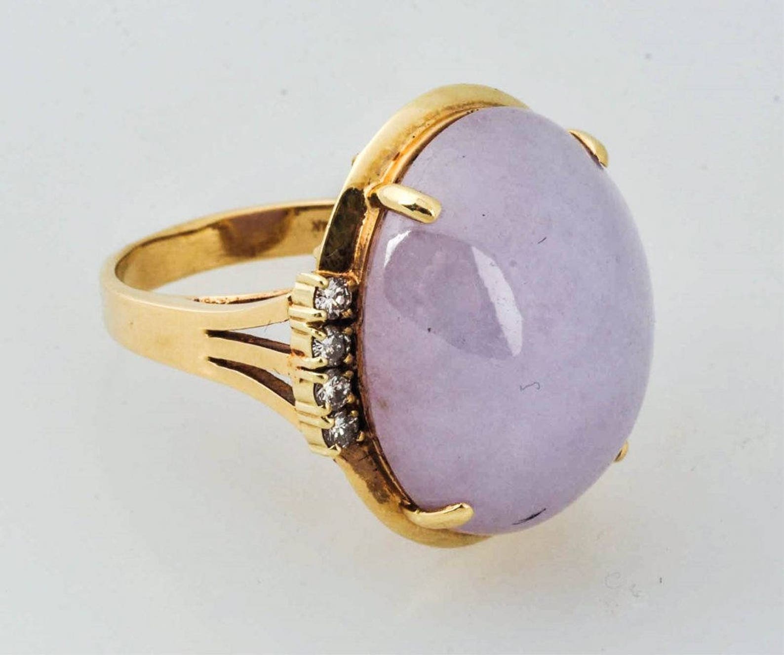 Huge Lavender Vintage Antique Jadeite 14KT Yellow Gold Jade Ring ...