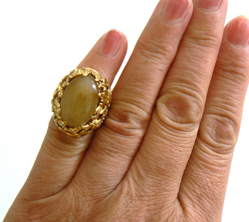 Elegant Custom Made Vintage 14KT Gold Jadeite Jade Ring A Grade Honey ...