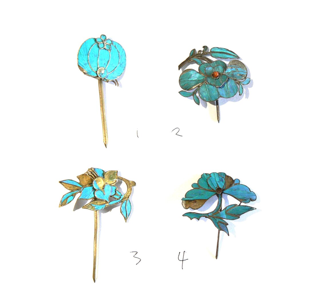 Qing Dynasty Kingfisher Feather Hair Pin Chinese Antique Vintage Tian ...