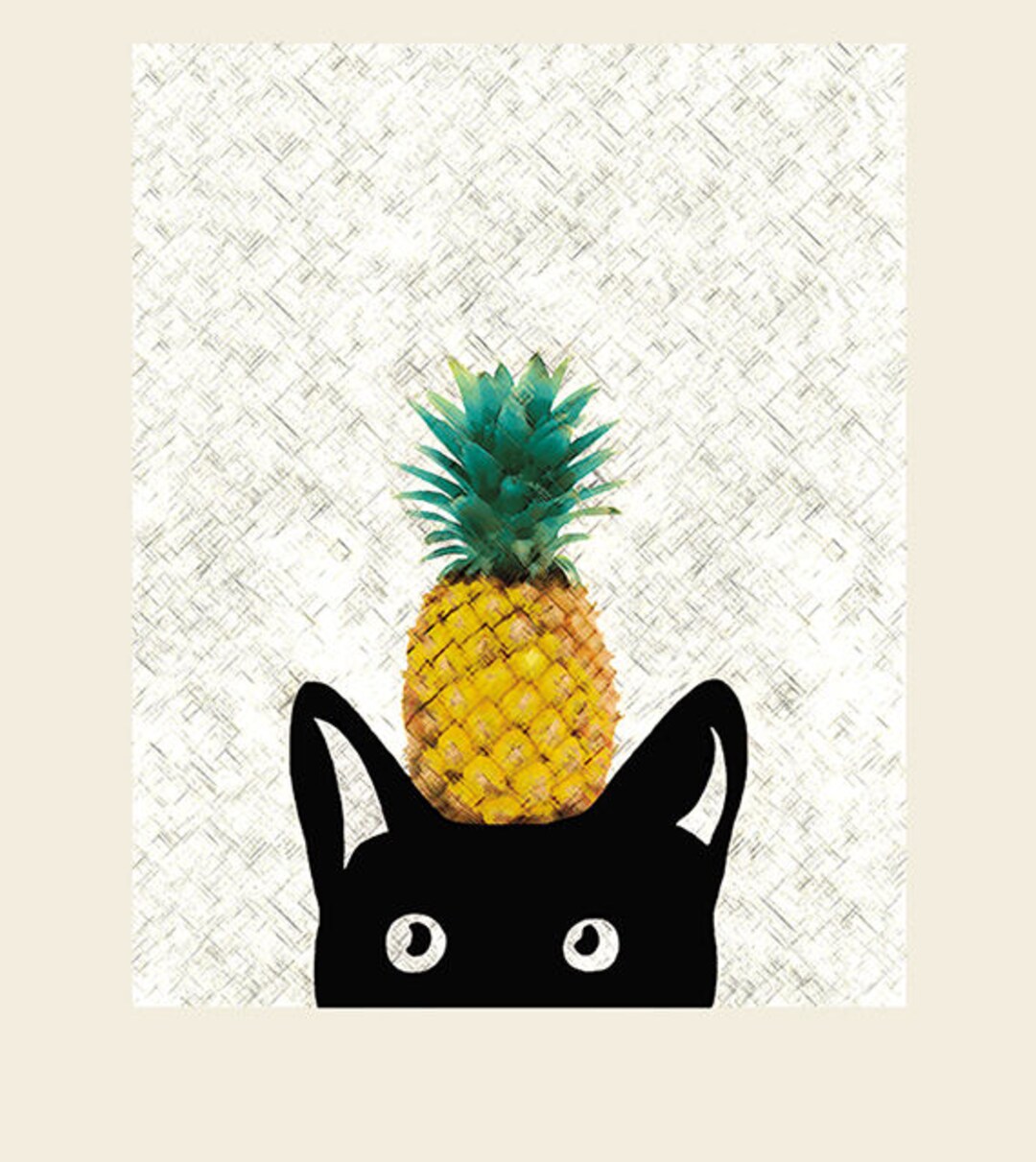 Pineapple Print, Cat Print, Ananas Print, Black Cat Art, Tropical ...
