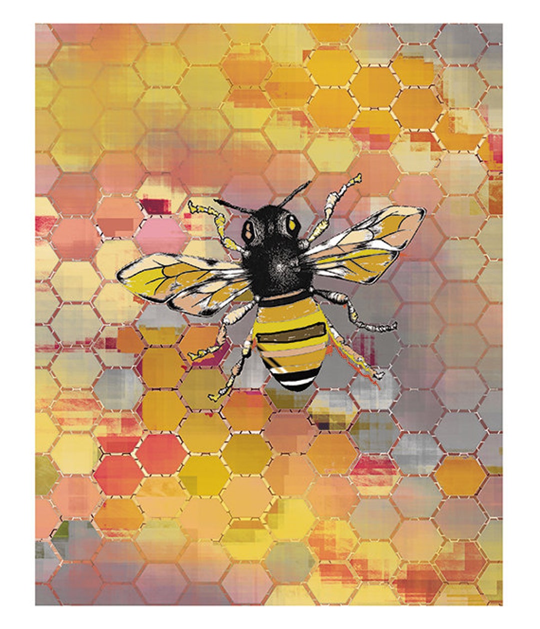Bee Print, Honey Bee Decor, Art Print, Nursery, Colorful Honeycomb, Bee ...