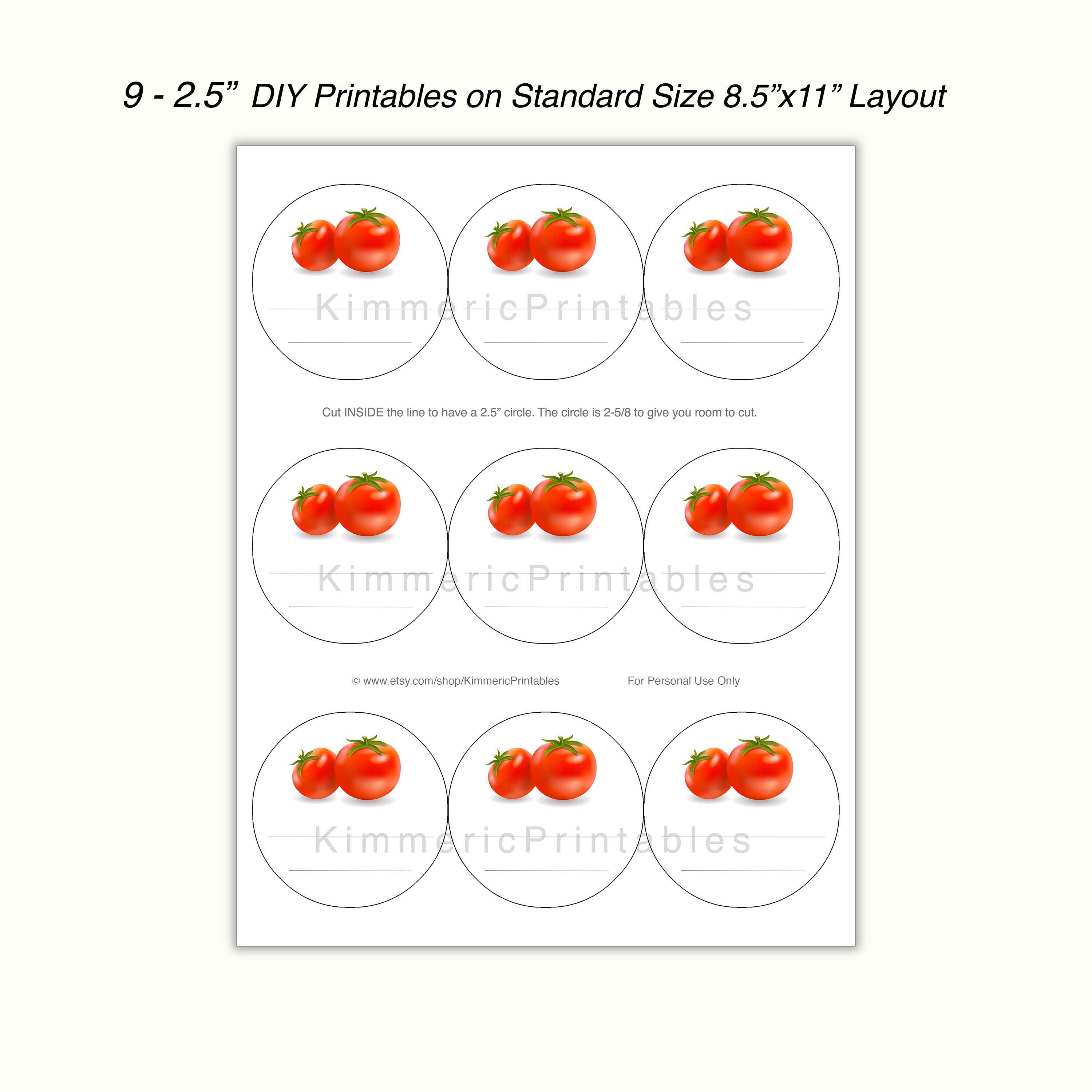 Printable TOMATO 2.5 Canning Labels,hang Tags,mason Jars,downloadable ...
